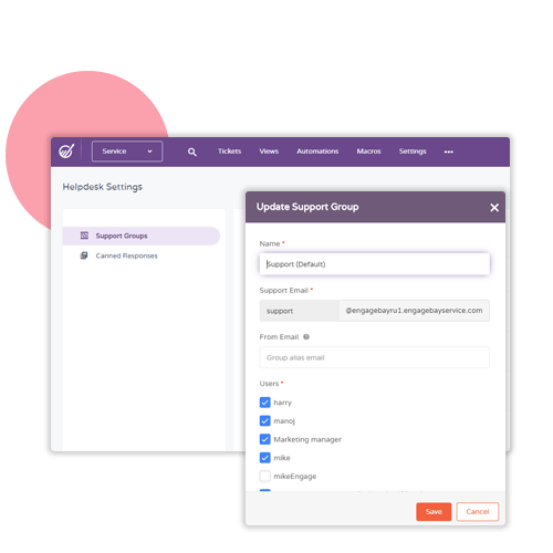 Agent Support Groups for Ticket Assignment | EngageBay