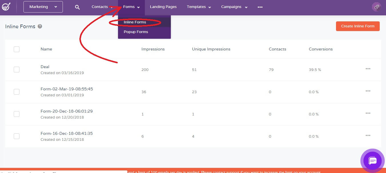 Create inline forms in EngageBay Create inline forms in EngageBay