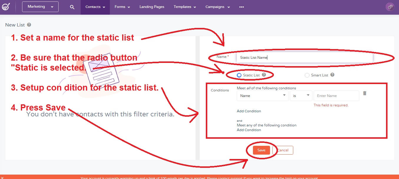 Create static lists in EngageBay Create static lists in EngageBay