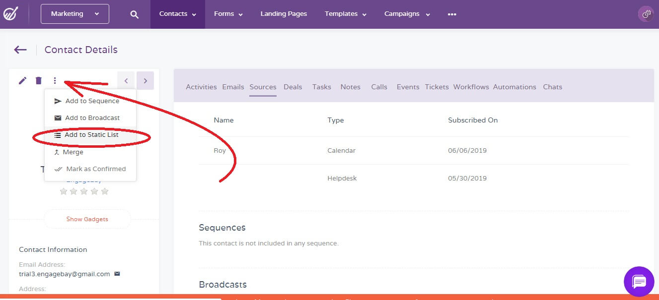 Create static lists in EngageBay Create static lists in EngageBay